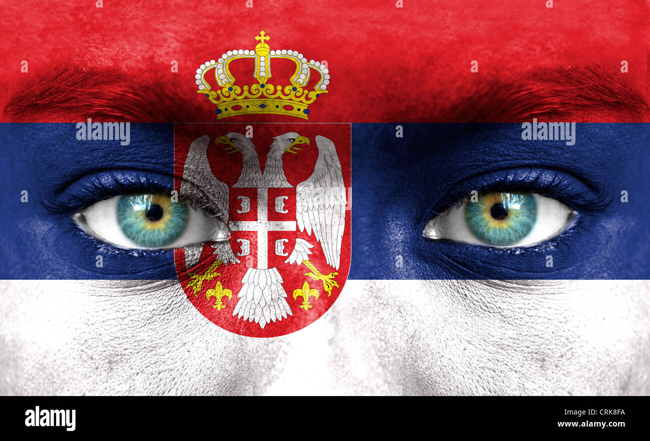 Human face painted with flag of Serbia Stock Photo - Alamy