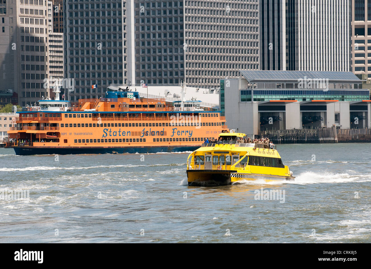 Staten Island ferry and a New York water taxi USA Stock Photo - Alamy