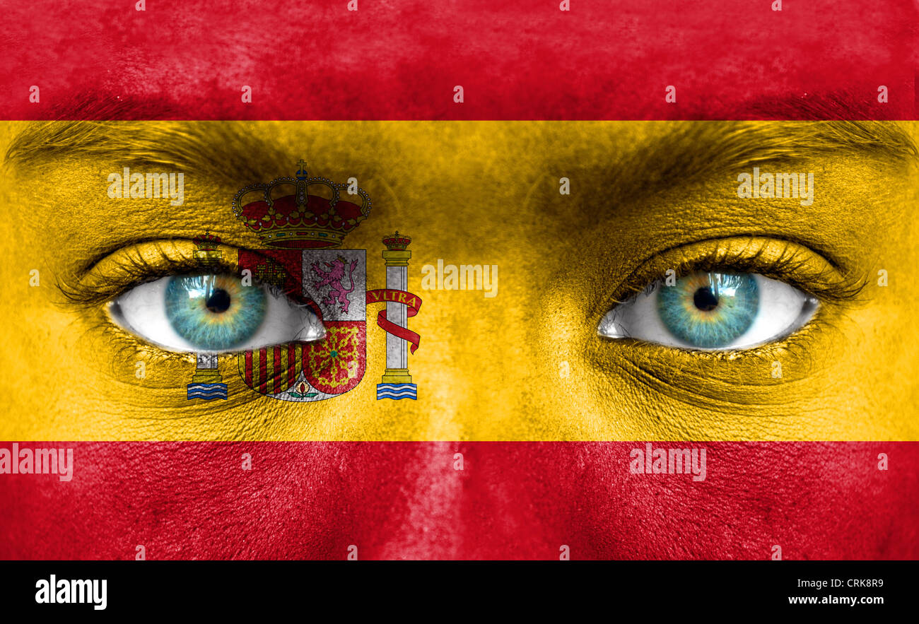 Human face painted with flag of Spain Stock Photo - Alamy