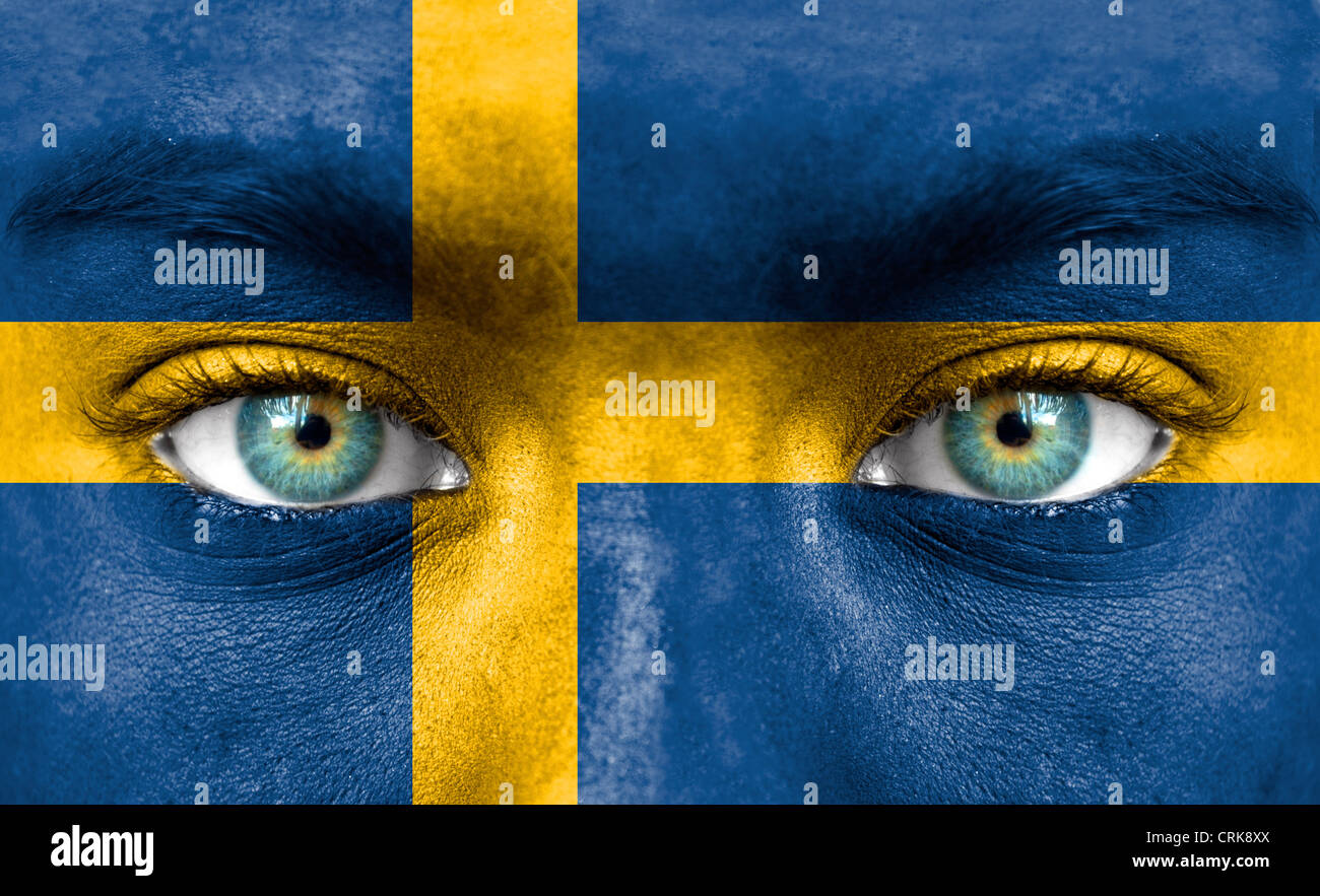Human face painted with flag of Sweden Stock Photo - Alamy