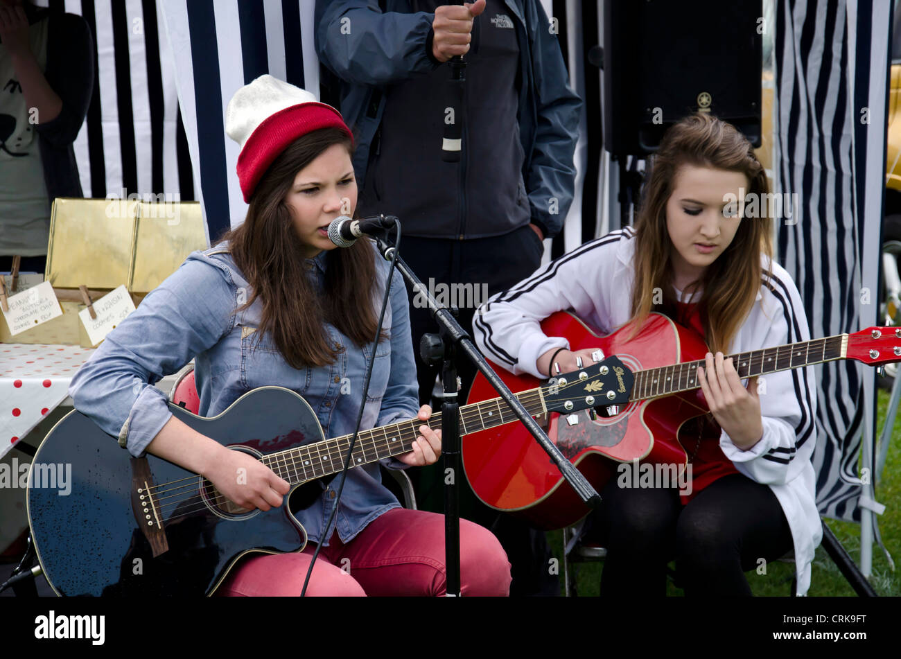 Two girl musicians performing a song at the Leith Gala Day, in ...