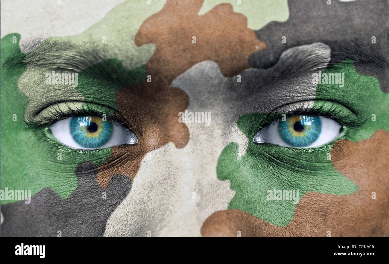 Soldier face with army colors Stock Photo - Alamy