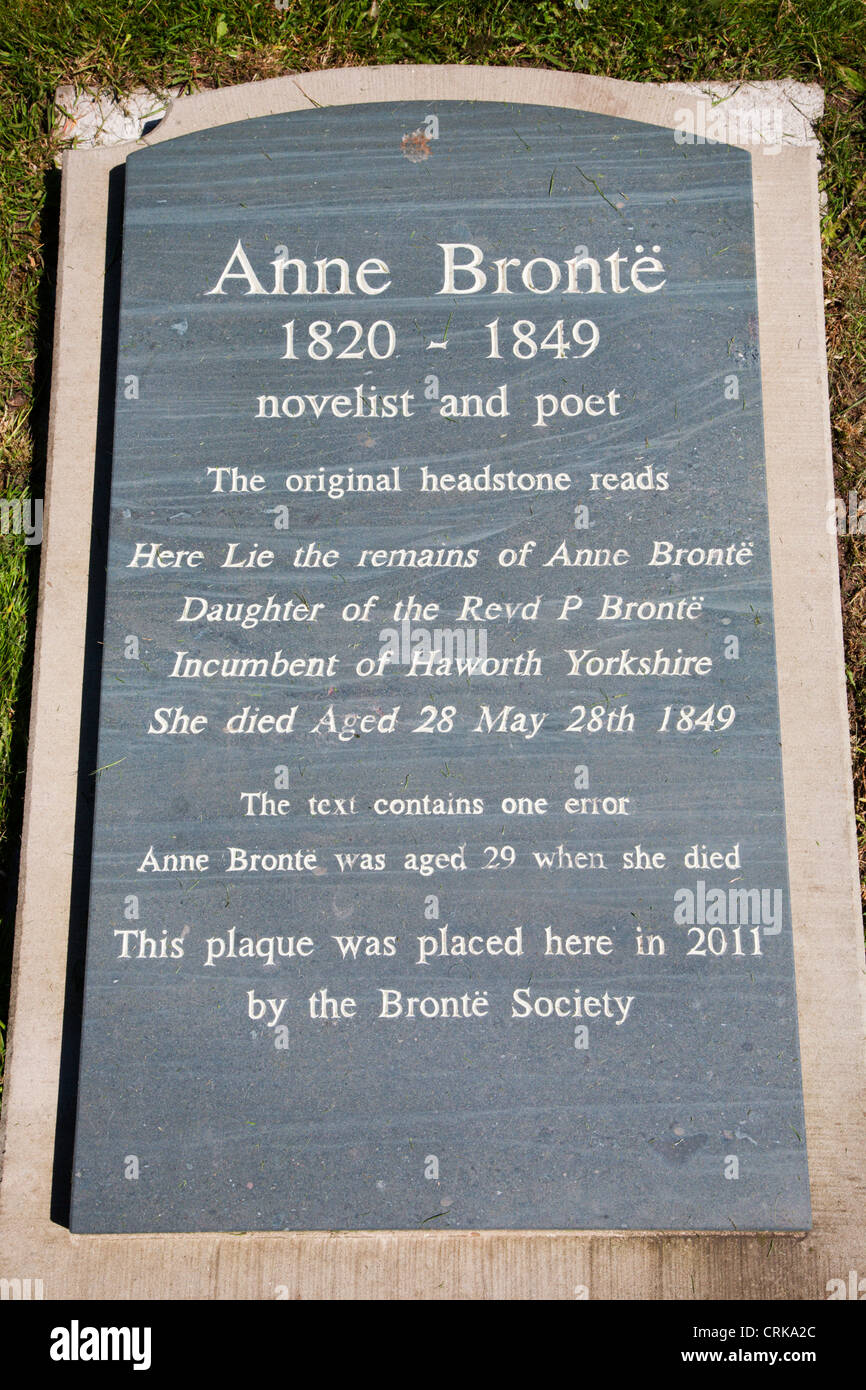 Plaque placed by the Bronte Society near Anne Brontes Grave Scarborough ...