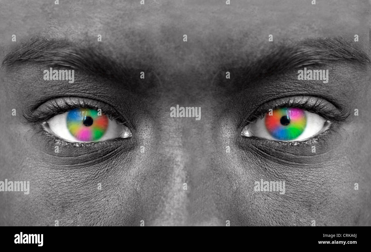 Human face with colorful eye extreme close-up Stock Photo - Alamy
