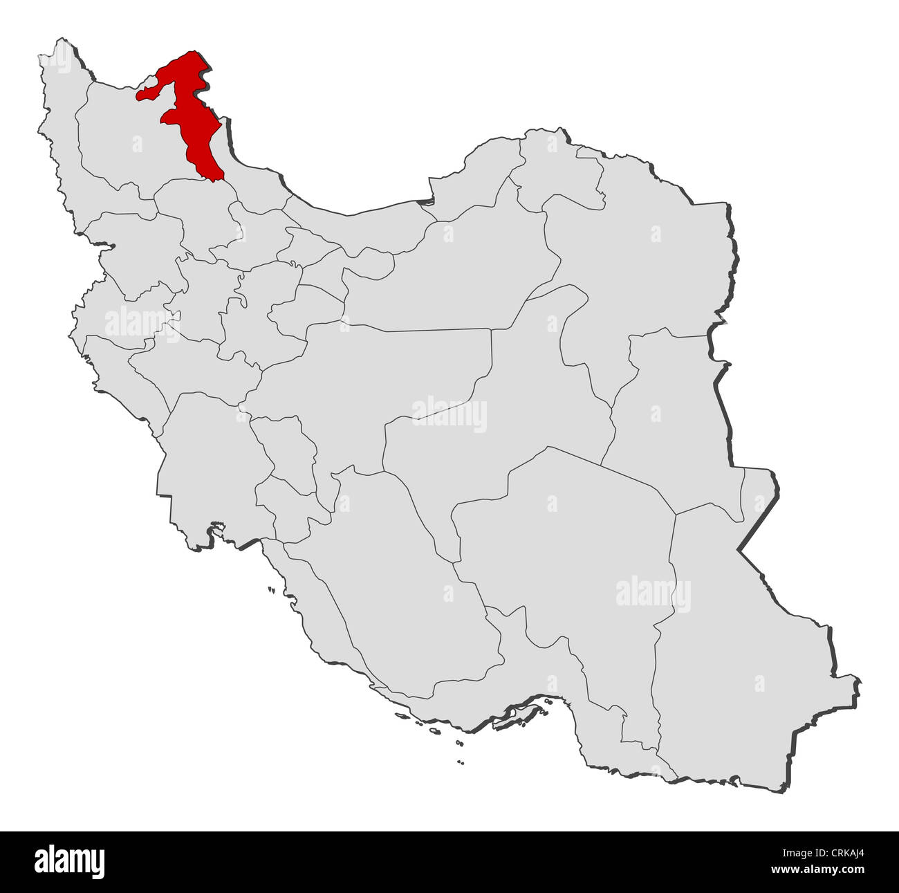 Political map of Iran with the several provinces where Ardabil is ...