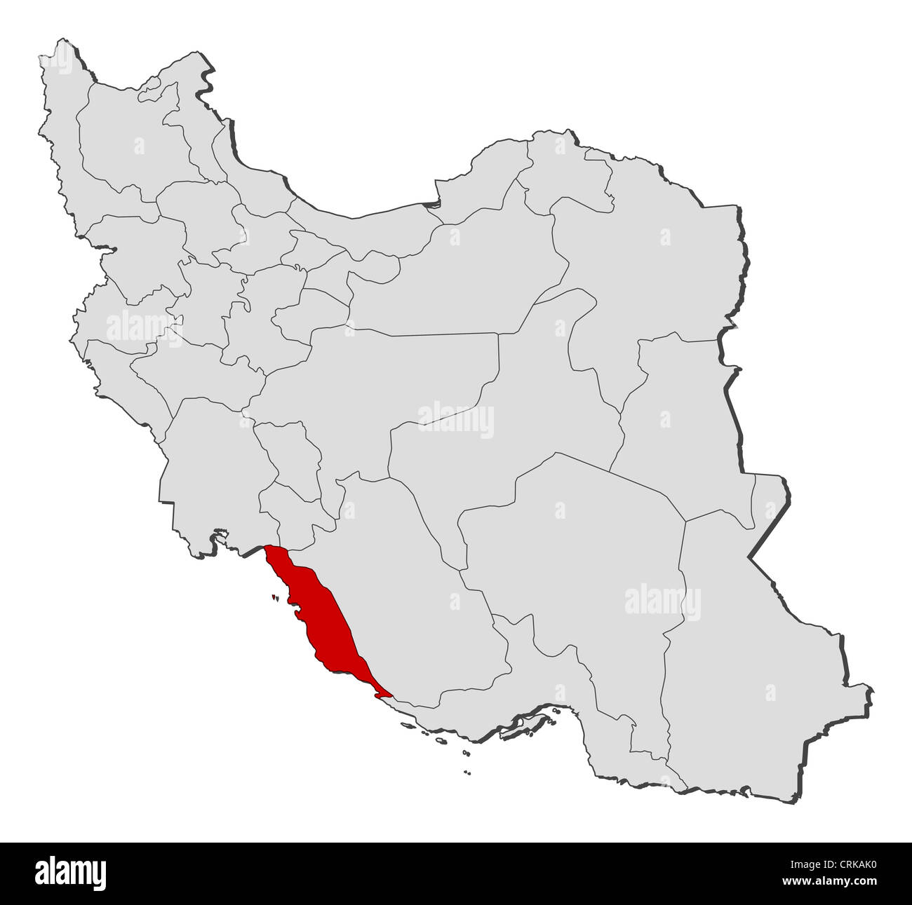 Political map of Iran with the several provinces where Bushehr is ...