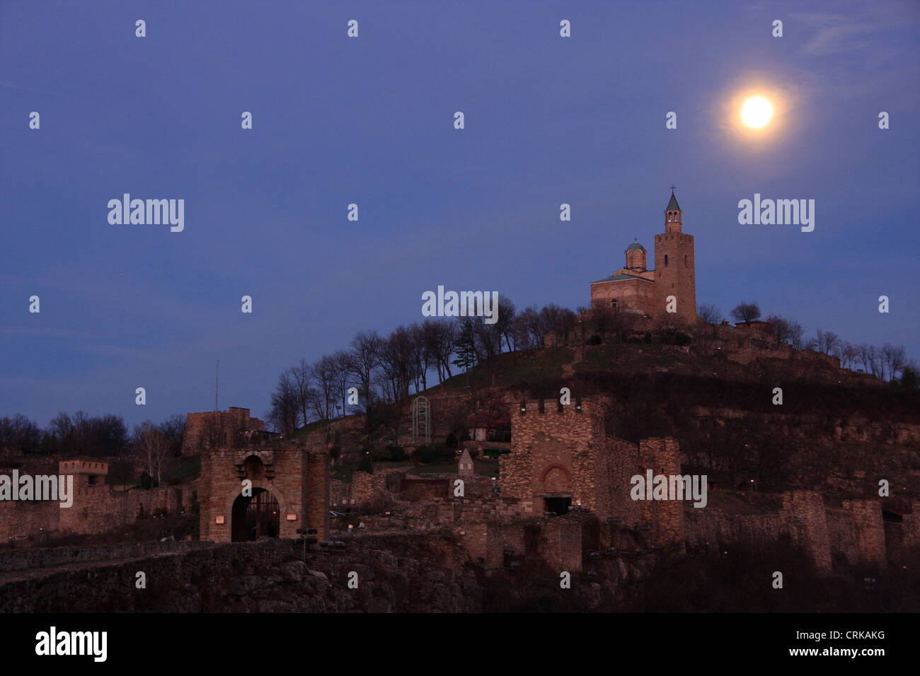 Tsarevets Medieval Fortress at night, Veliko Tarnovo, Bulgaria Stock ...