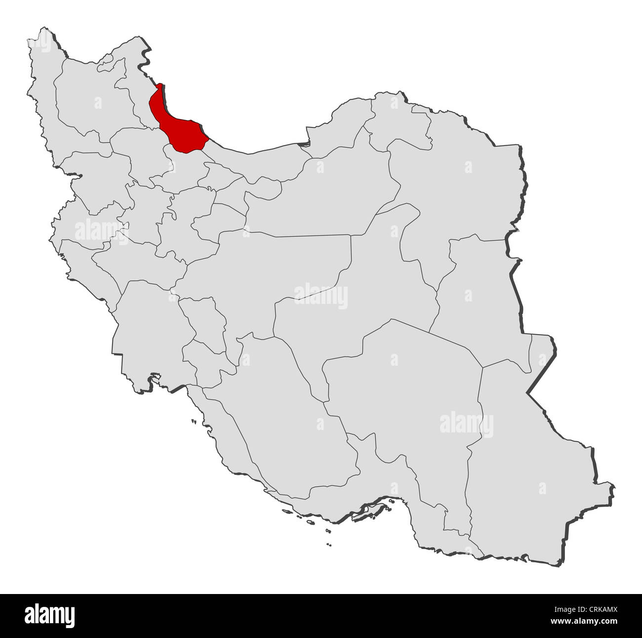 Political map of Iran with the several provinces where Gilan is ...