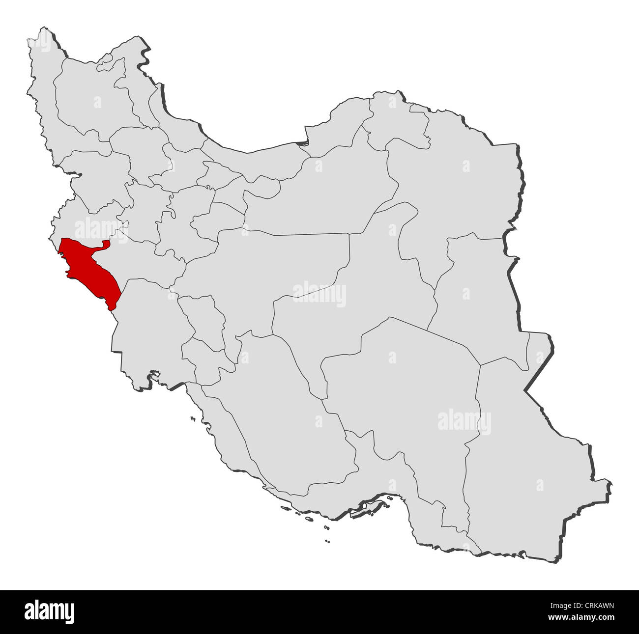 Political map of Iran with the several provinces where Ilam is ...