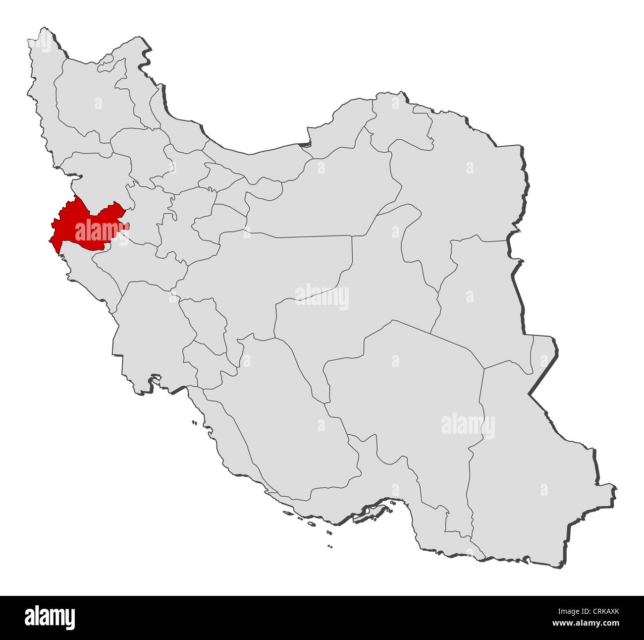 Political map of Iran with the several provinces where Kermanshah is ...