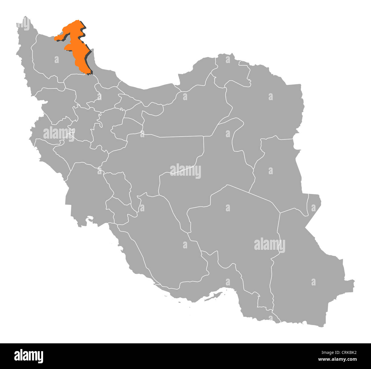 Political map of Iran with the several provinces where Ardabil is ...