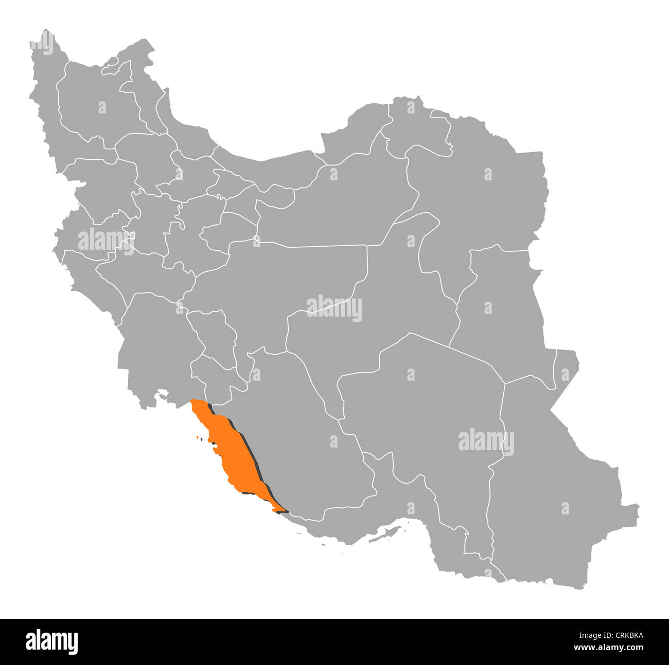 Political map of Iran with the several provinces where Bushehr is ...