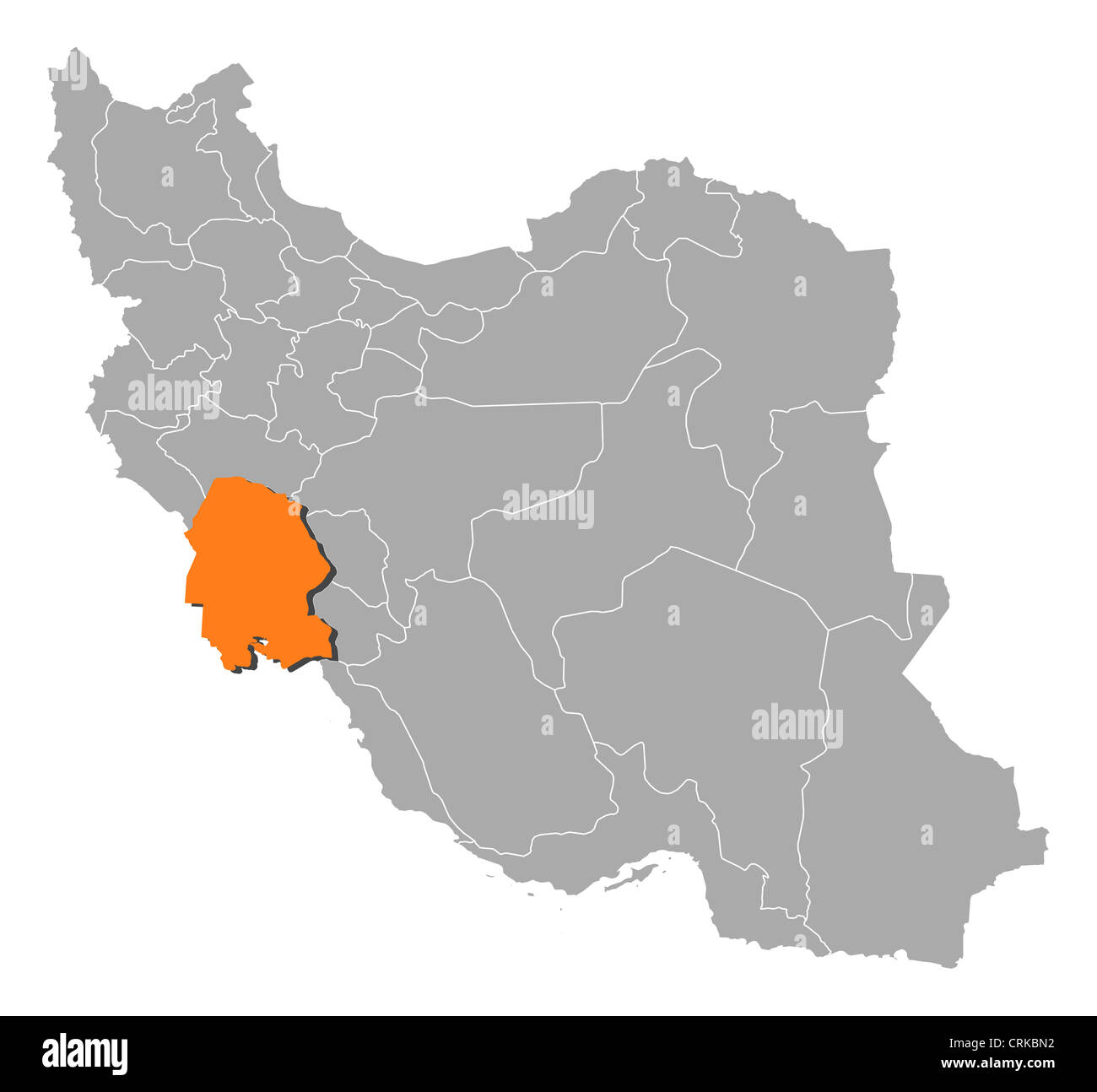 Political map of Iran with the several provinces where Khuzestan is ...