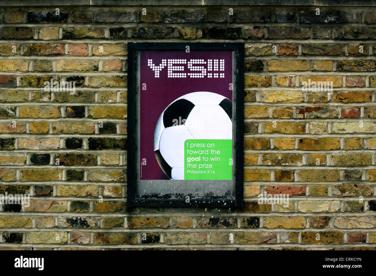 Football themed religious poster outside a church in London Stock Photo ...