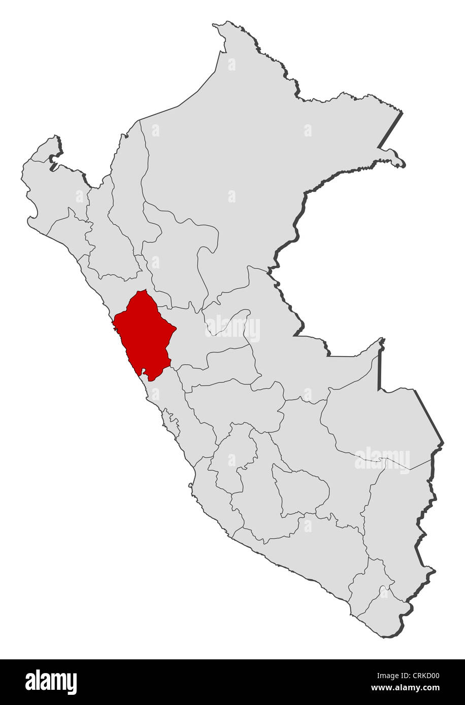 Political map of Peru with the several regions where Ancash is ...