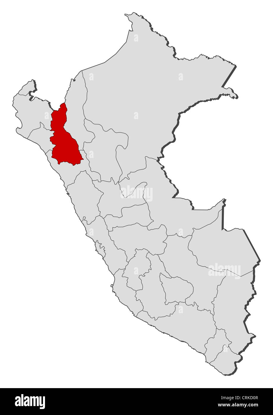 Political map of Peru with the several regions where Cajamarca is ...