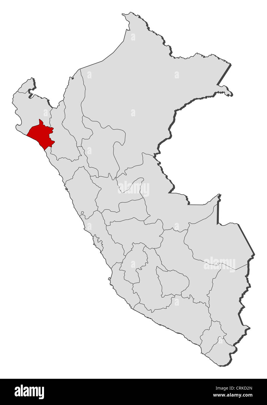 Political map of Peru with the several regions where Lambayeque is ...
