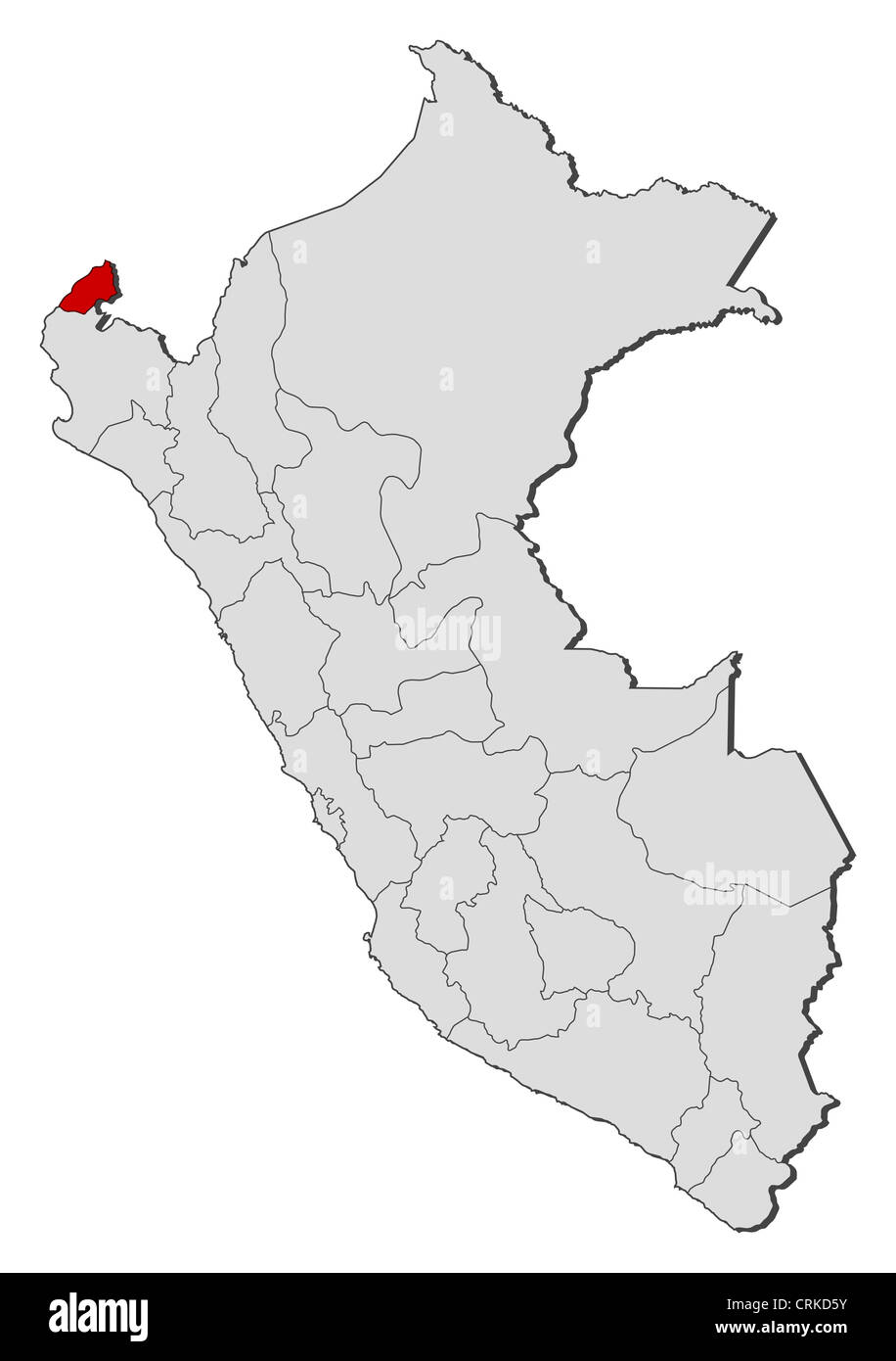 Political map of Peru with the several regions where Tumbes is ...