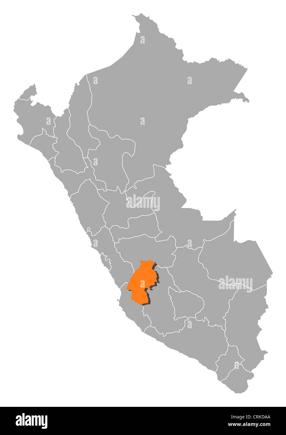 Political map of Peru with the several regions where Huancavelica is ...