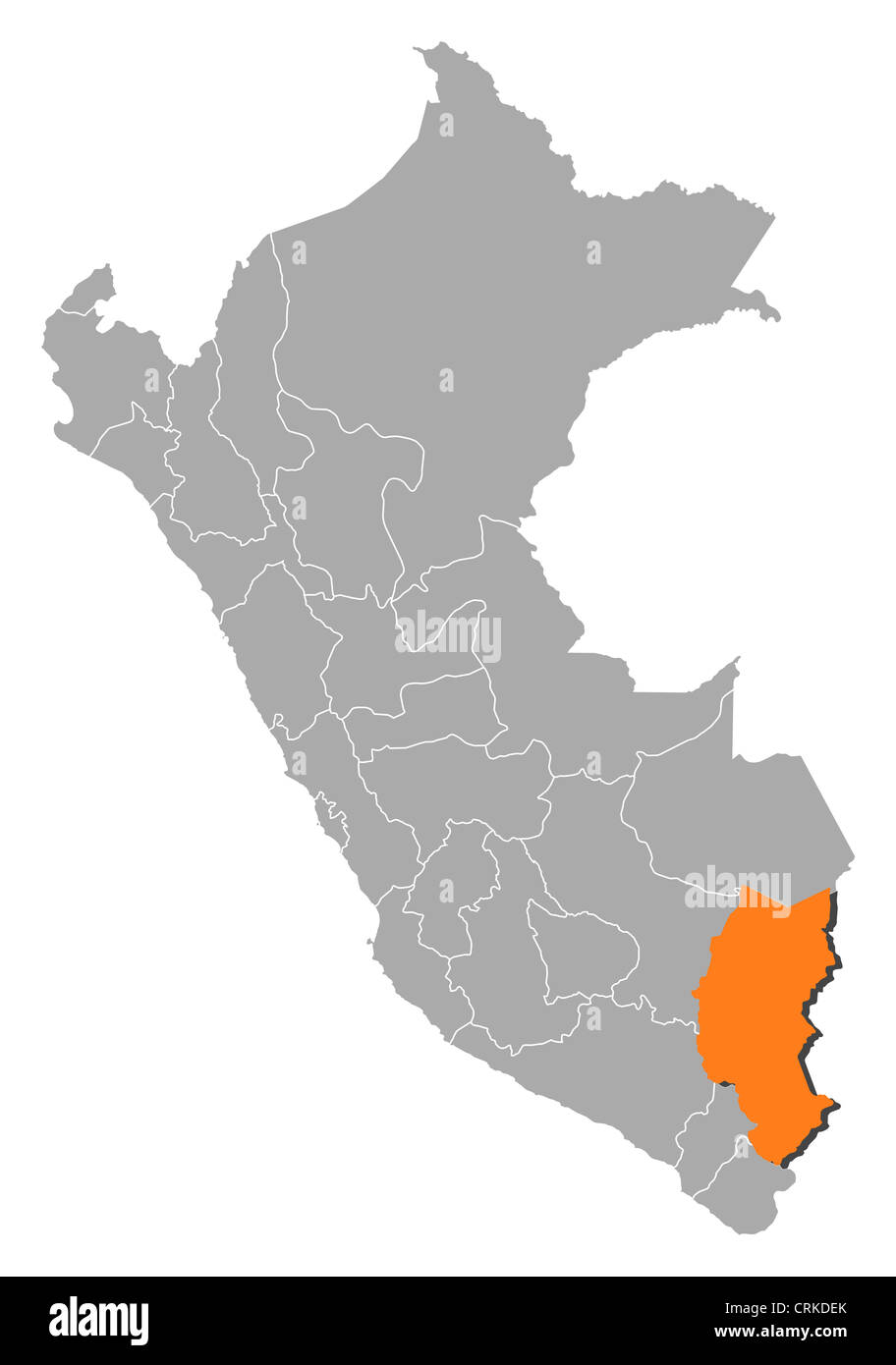 Political map of Peru with the several regions where Puno is ...