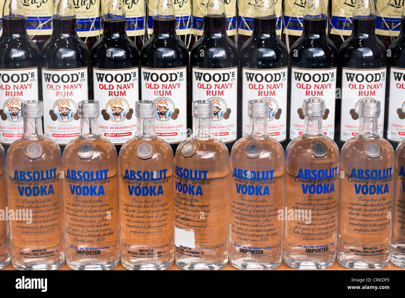 Detail of shop window with displayed bottles of alcohol. Wood’s Old ...