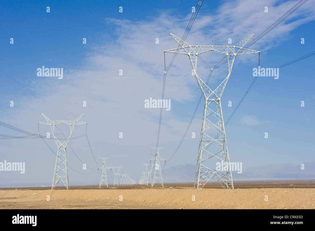 A view of electricity pylons carrying electric generated from the ...