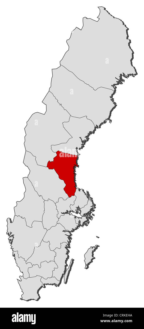 Political map of Sweden with the several provinces where Gävleborg ...