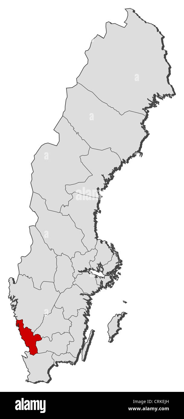 Political map of Sweden with the several provinces where Halland County ...
