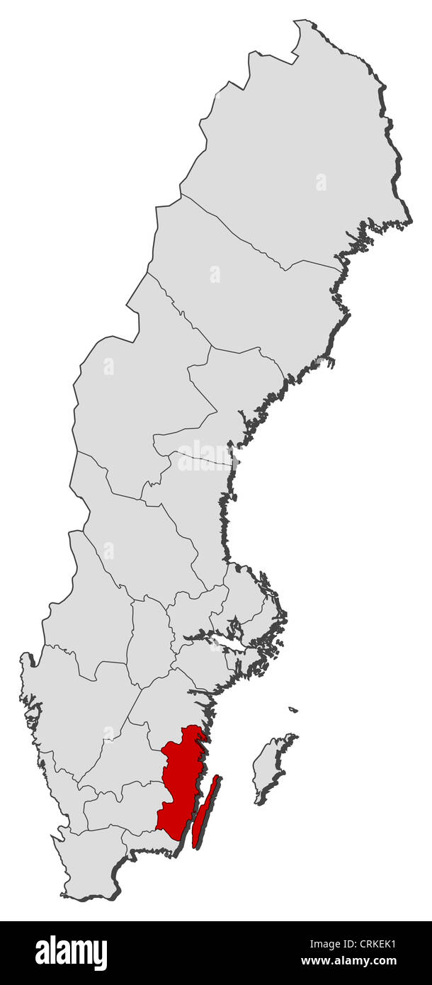Political map of Sweden with the several provinces where Kalmar County ...