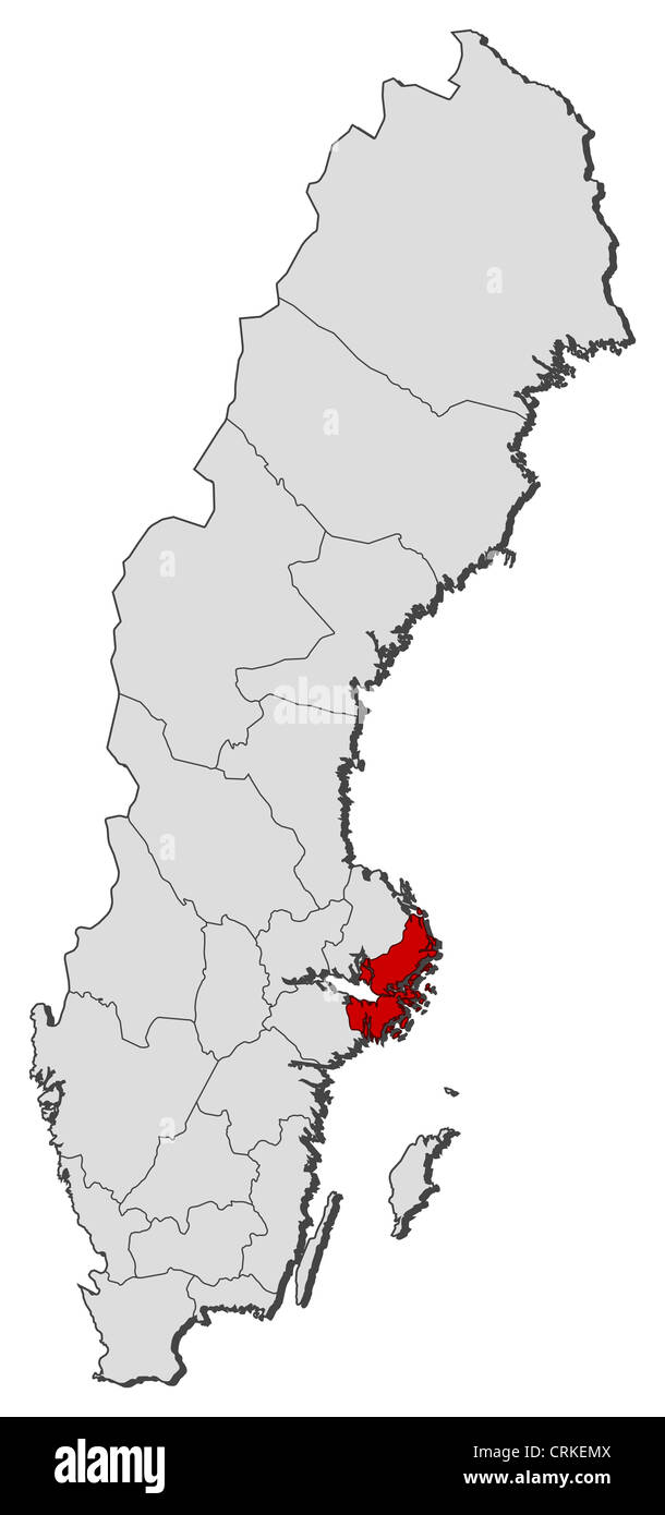 Political map of Sweden with the several provinces where Stockholm ...