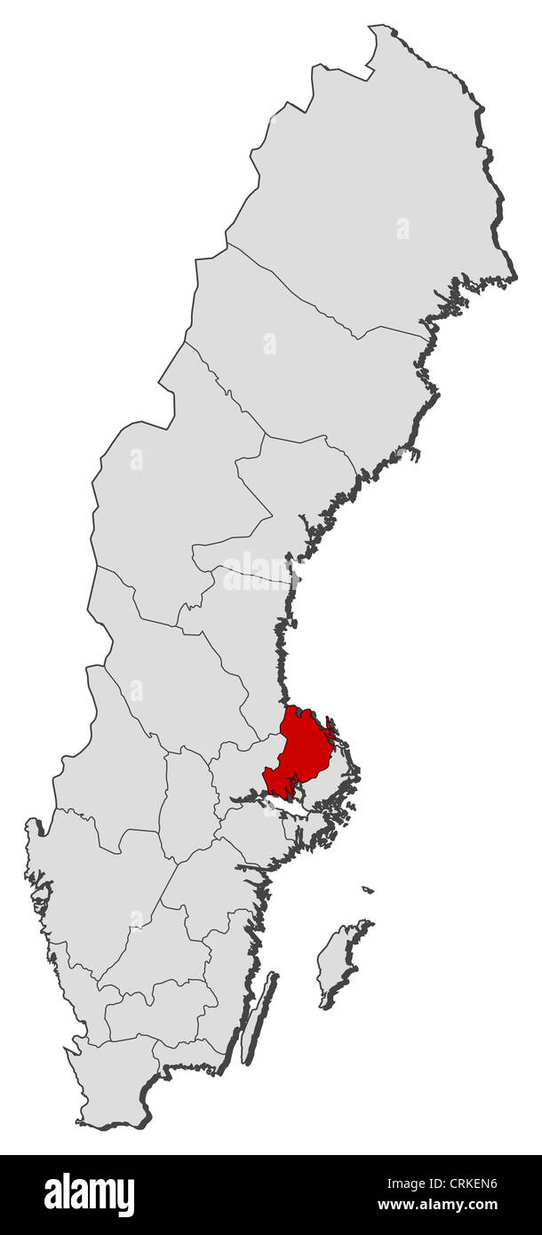 Political map of Sweden with the several provinces where Uppsala County ...