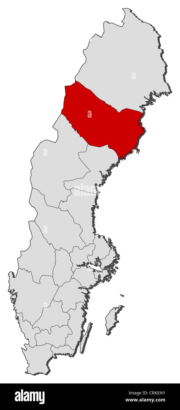 Political map of Sweden with the several provinces where Västerbotten ...