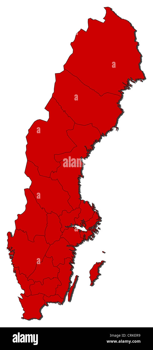 Political map of Sweden with the several provinces Stock Photo - Alamy