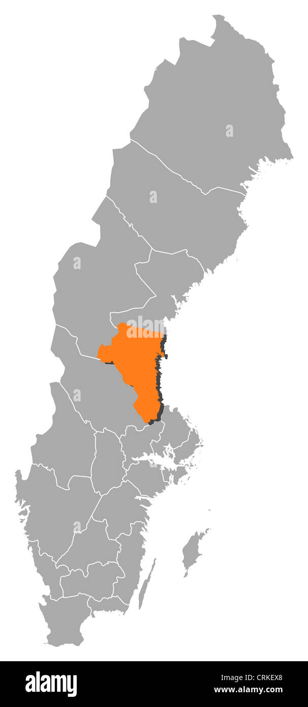Political map of Sweden with the several provinces where Gävleborg ...