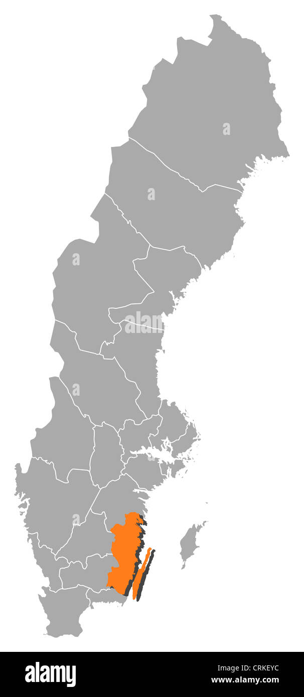 Political map of Sweden with the several provinces where Kalmar County ...