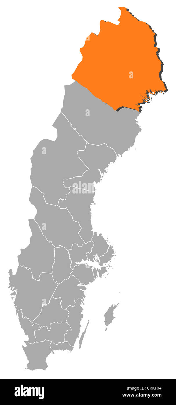 Political map of Sweden with the several provinces where Norrbotten ...