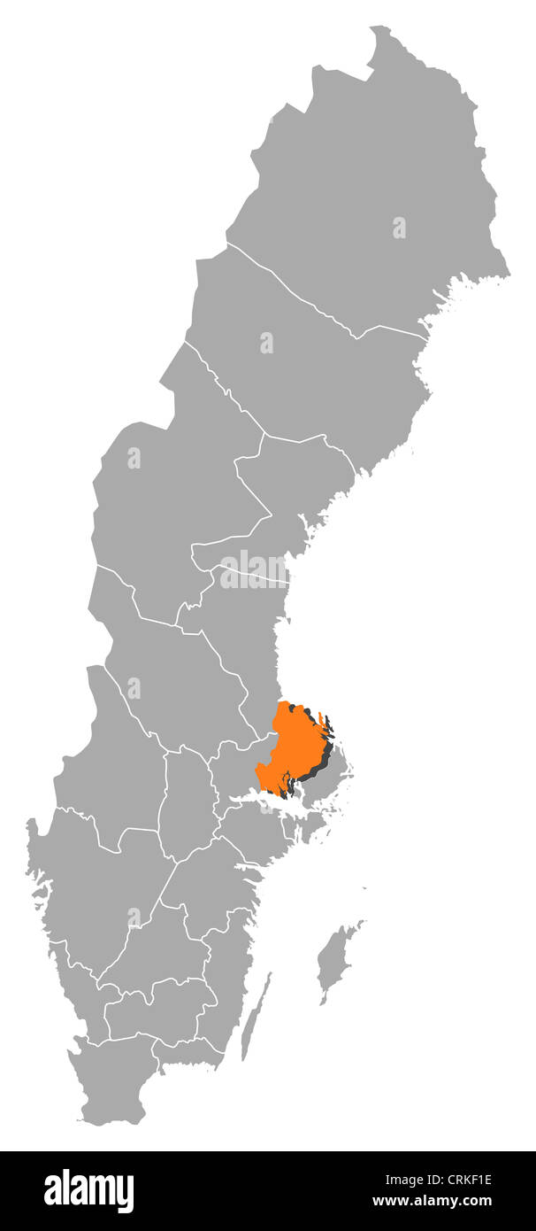 Political map of Sweden with the several provinces where Uppsala County ...