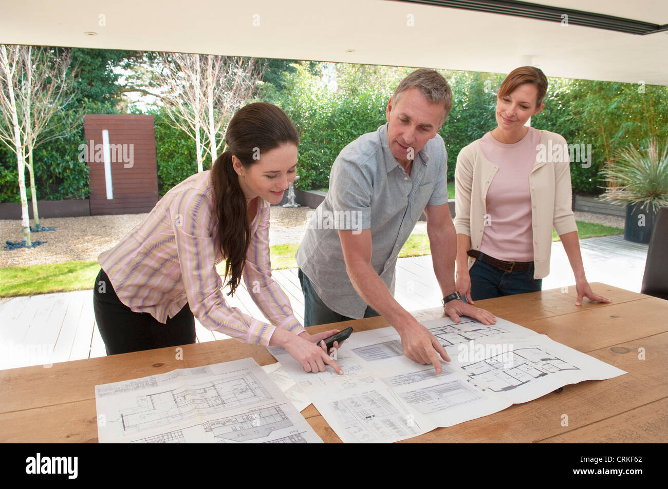 Business people reading blueprints Stock Photo - Alamy