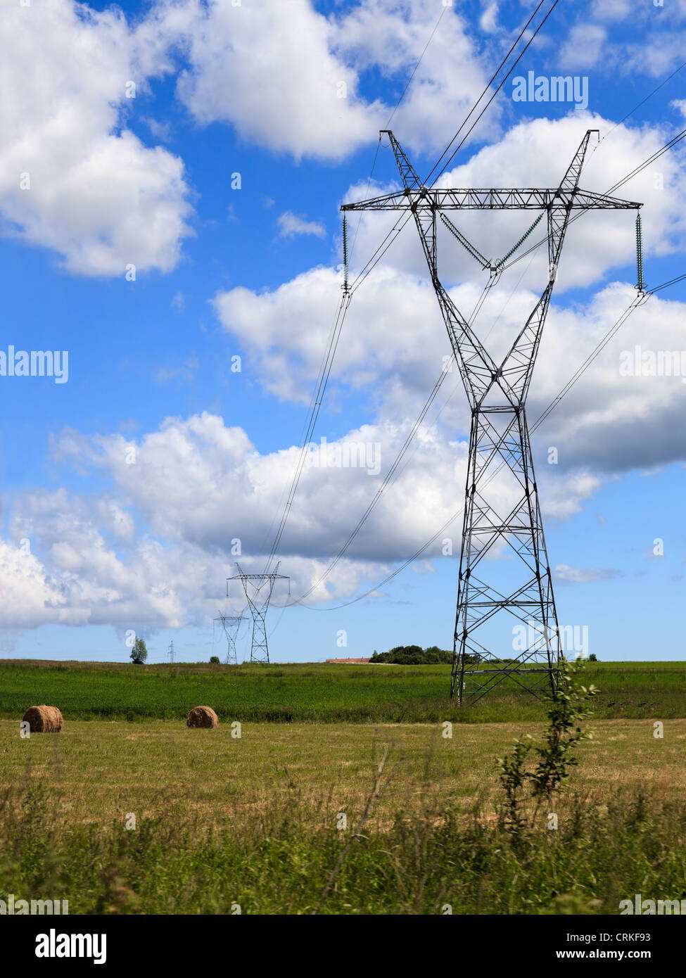 View of electricity pylon with power lines Stock Photo - Alamy
