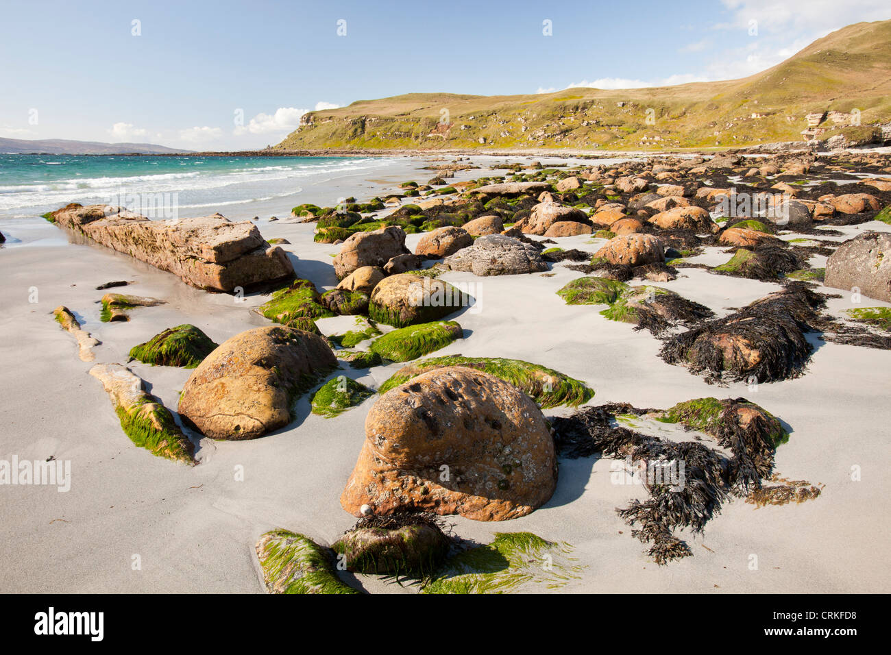 The singing sands on the west coast of the Isle of Eigg, Scotland, UK ...