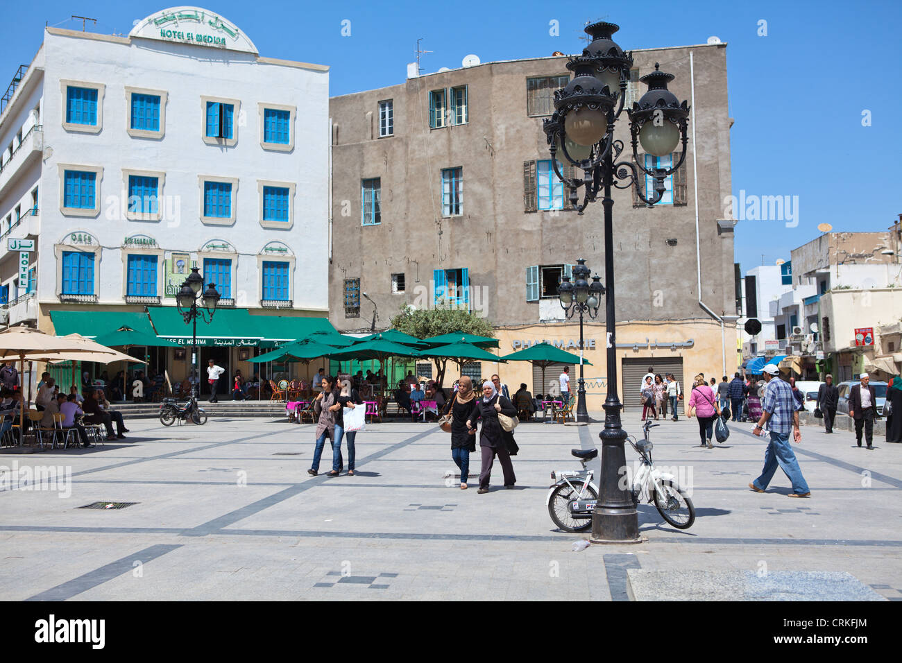 Square and Bab Bhar in the central part of the Tunis. People on cross ...