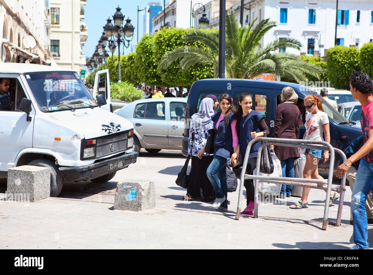 People on streets in Tunis capital of Tunisia, on circa May, 2012 in ...