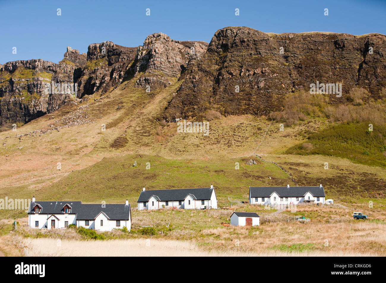 Houses in the village of Cleadale on the Isle of Eigg, Scotland, UK ...