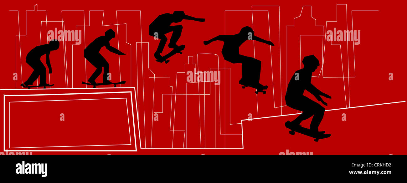 a young man grab his skateboard in a jump sequence Stock Photo - Alamy