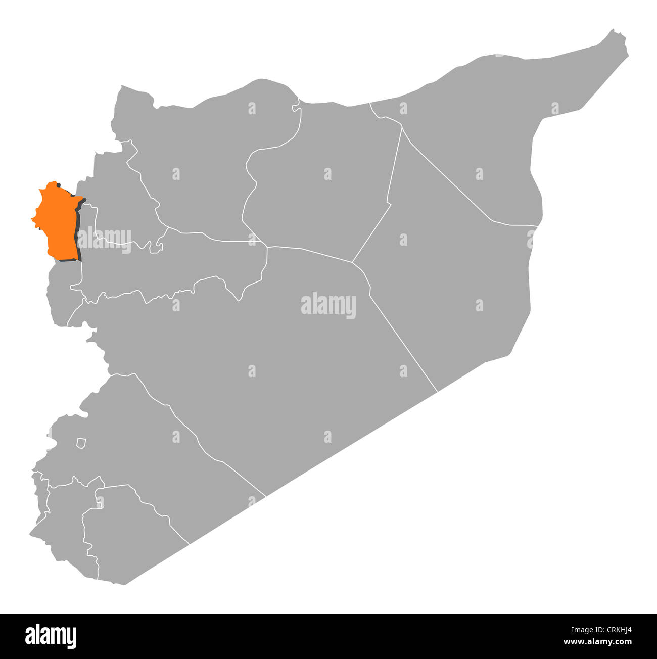 Political map of Syria with the several governorates where Latakia is ...