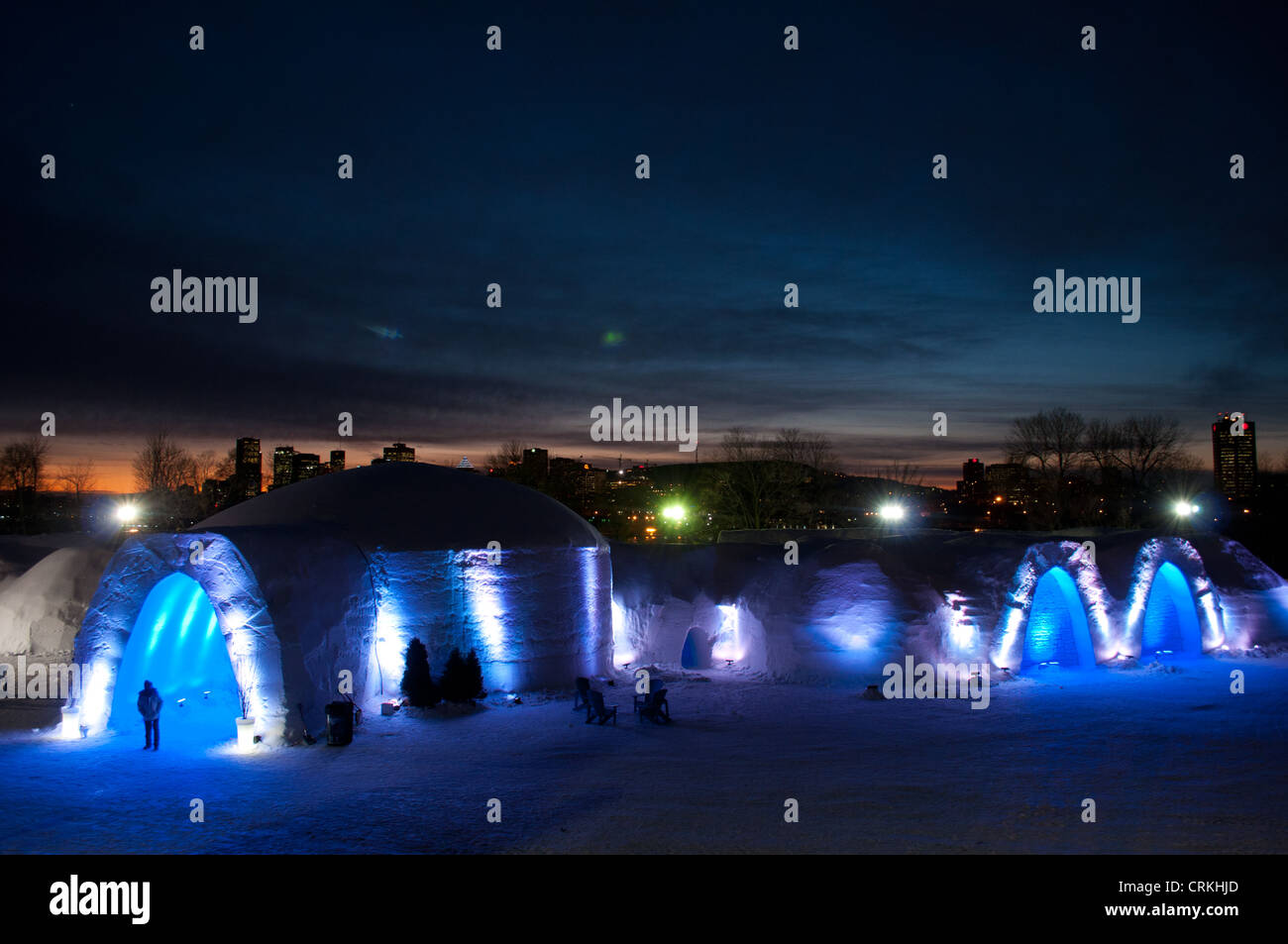 Montreal Snow Village lighted at dust Stock Photo - Alamy