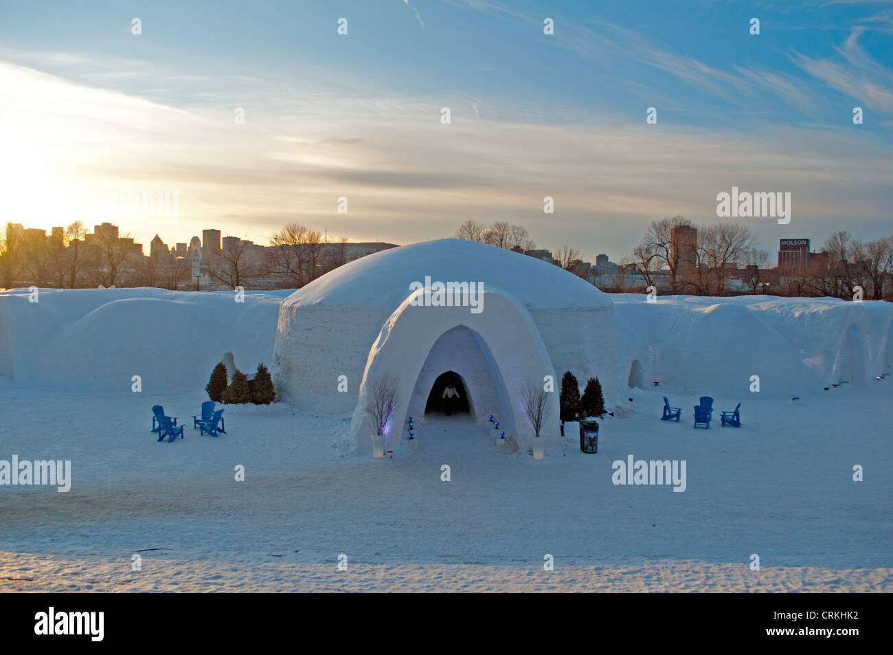 Ice hotel of snow village in Montreal Stock Photo - Alamy