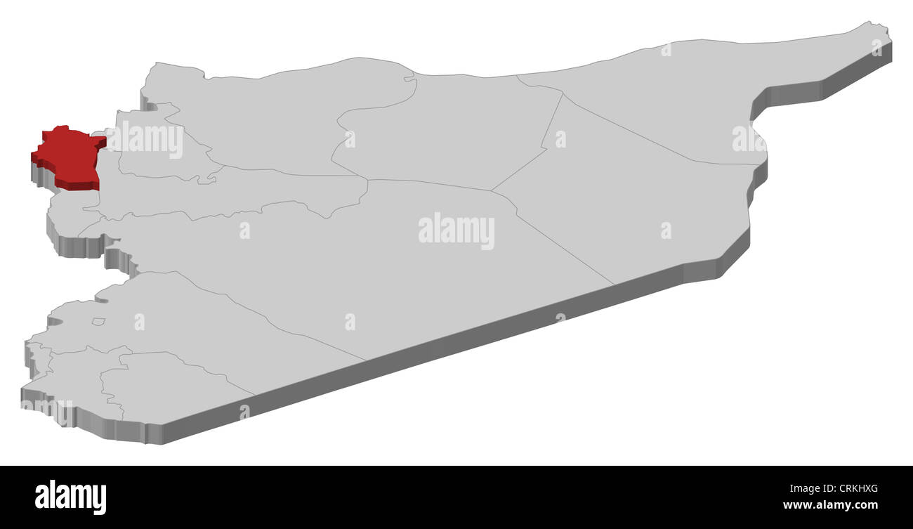 Political map of Syria with the several governorates where Latakia is ...