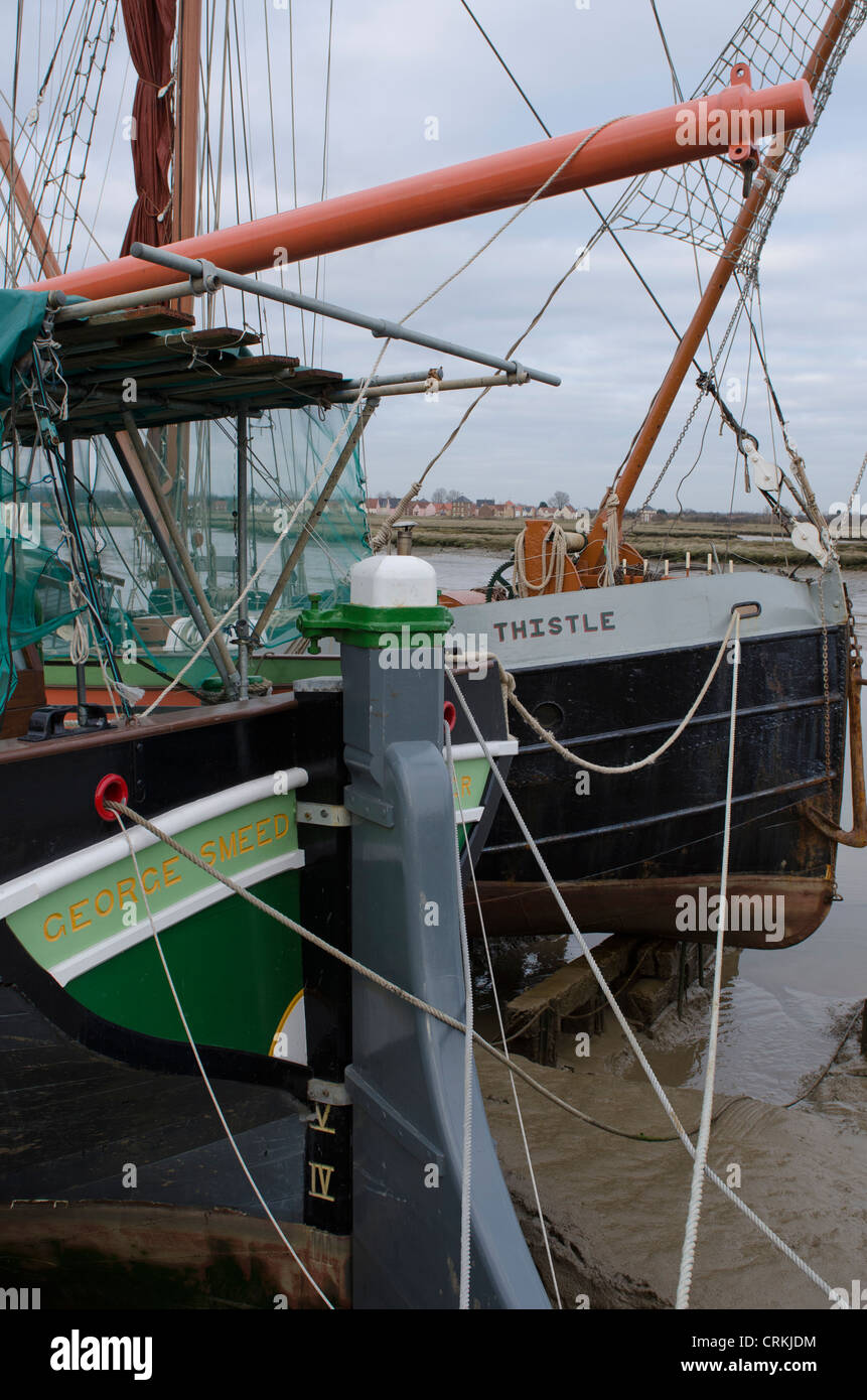 Old Thames Sailing barges George Smeed and Thistle Moored barge Hythe ...