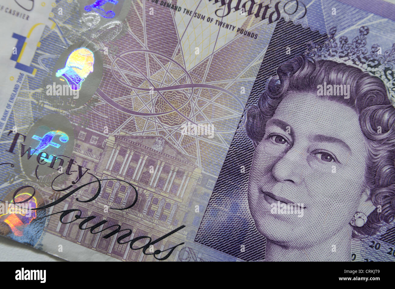 A picture of a UK £20 bank note including the image of Queen Elizabeth ...